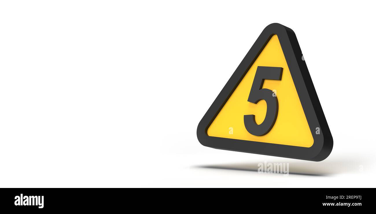 Caution concept: Warning triangle sign with Number 5 symbol on framed ...