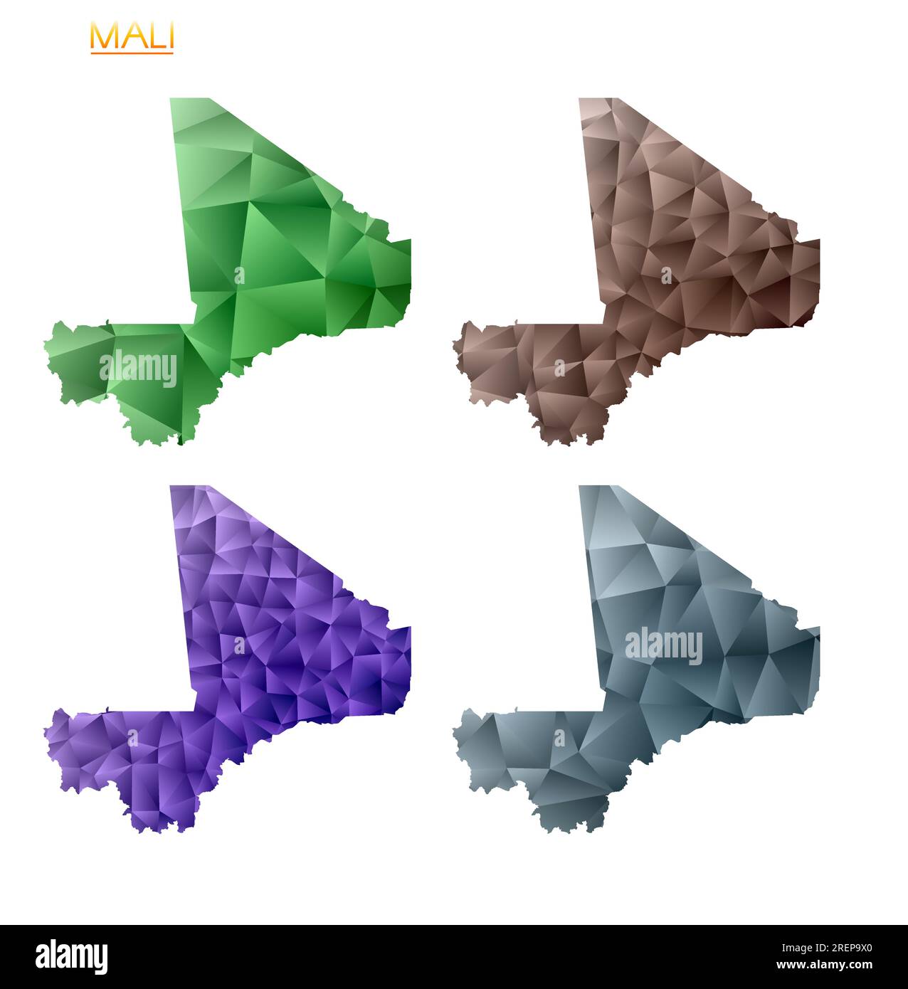 Set of vector polygonal maps of Mali. Bright gradient map of country in ...