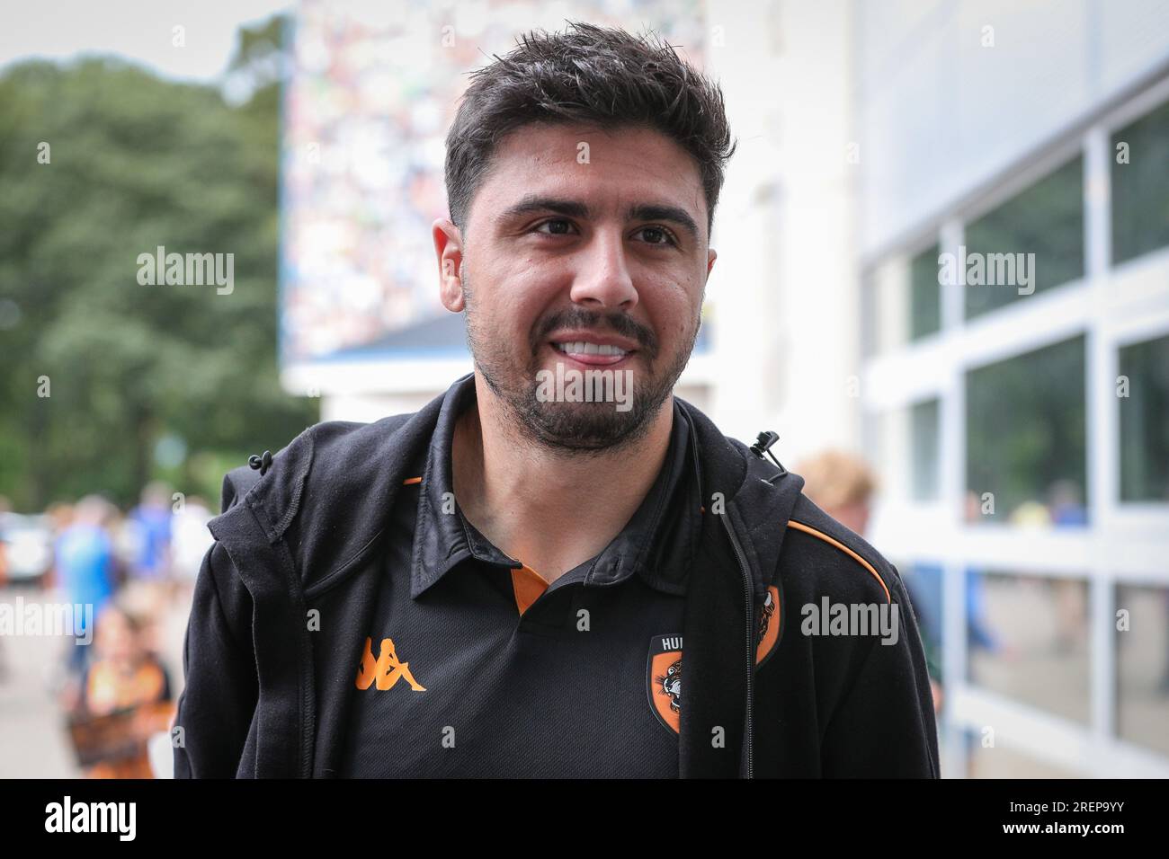 Ozan Tufan #7 of Hull City arrives at The MKM Stadium ahead of the Pre ...