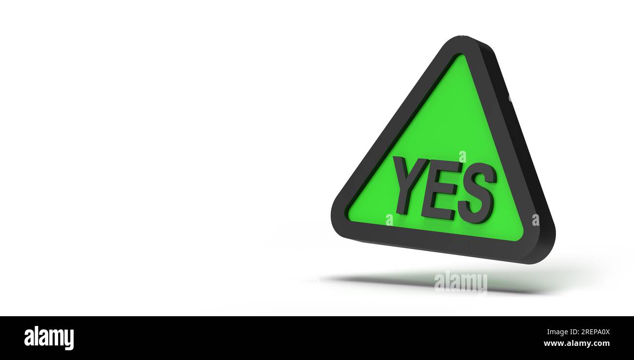 Caution concept: Yes warning triangle sign symbol on framed green ...