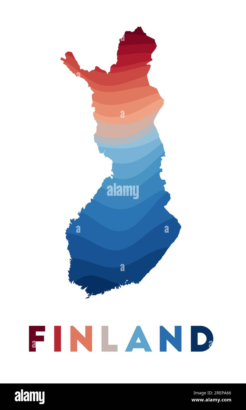 Finland map. Map of the country with beautiful geometric waves in red ...