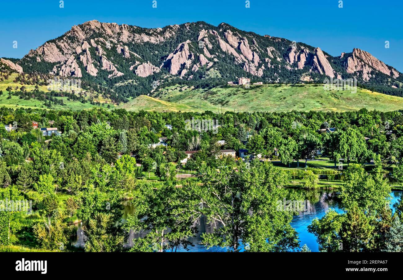 Front range view from above Viele Lake in South Boulder Colorado Stock ...
