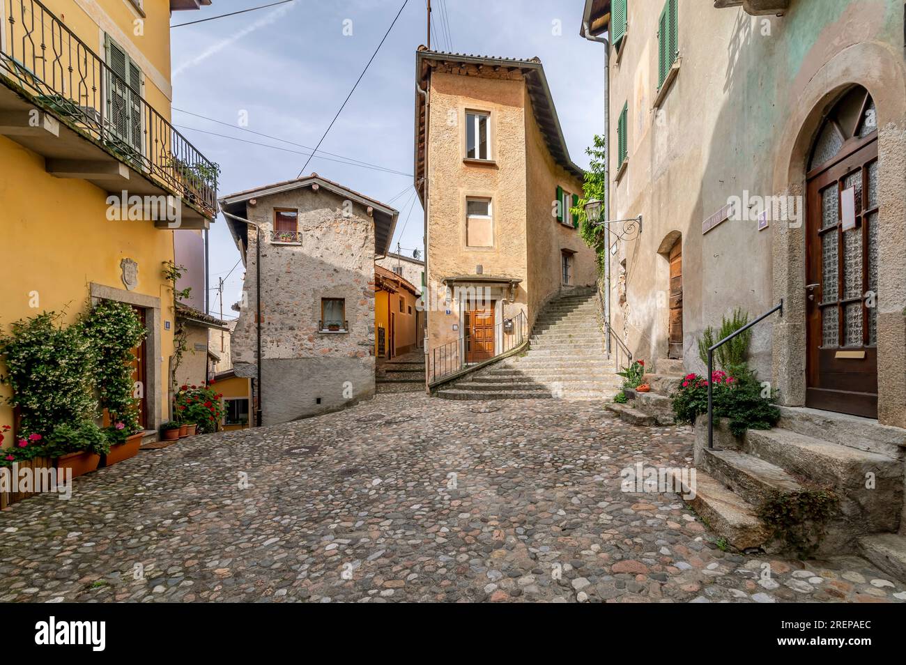 Piazza Pomee, historic center of Morcote, Switzerland Stock Photo - Alamy
