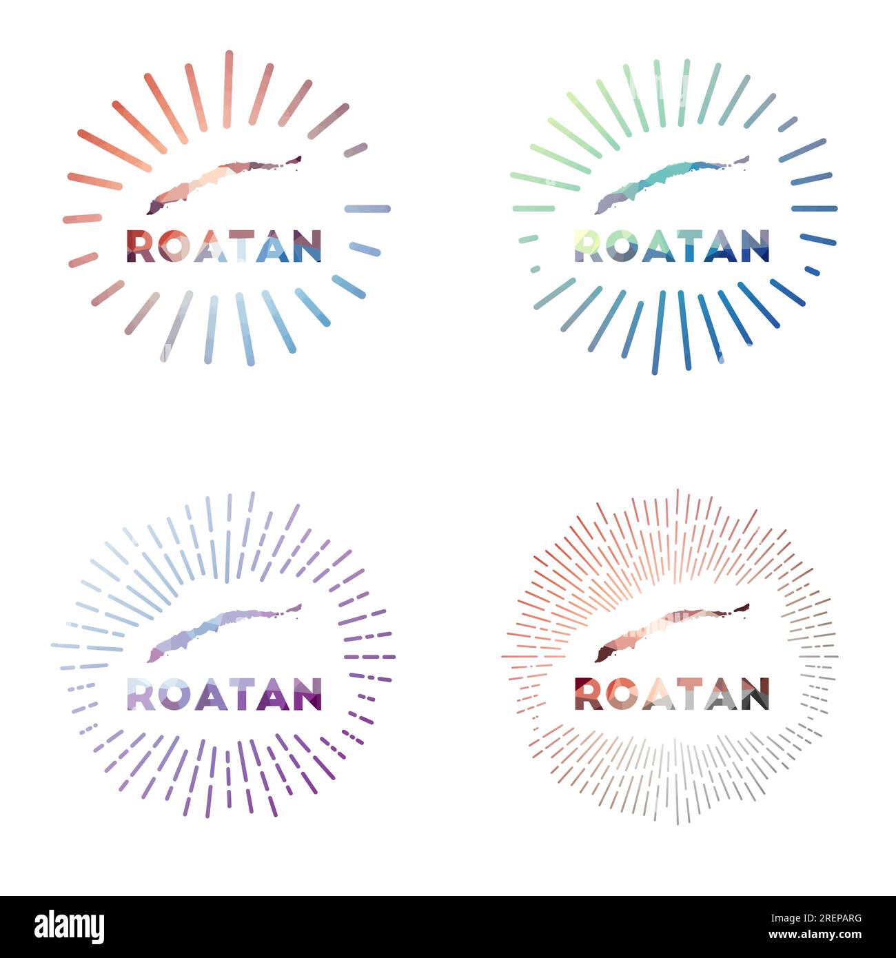 Roatan low poly sunburst set. Logo of island in geometric polygonal ...