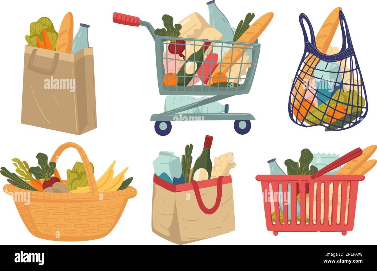 Shopping buying grocery products in shops vector Stock Vector Image ...
