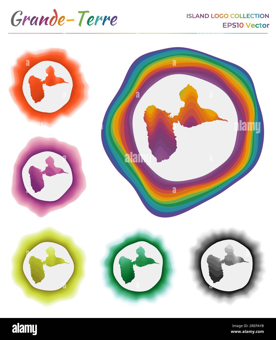Grande-Terre logo collection. Colorful badge of the island. Layers ...