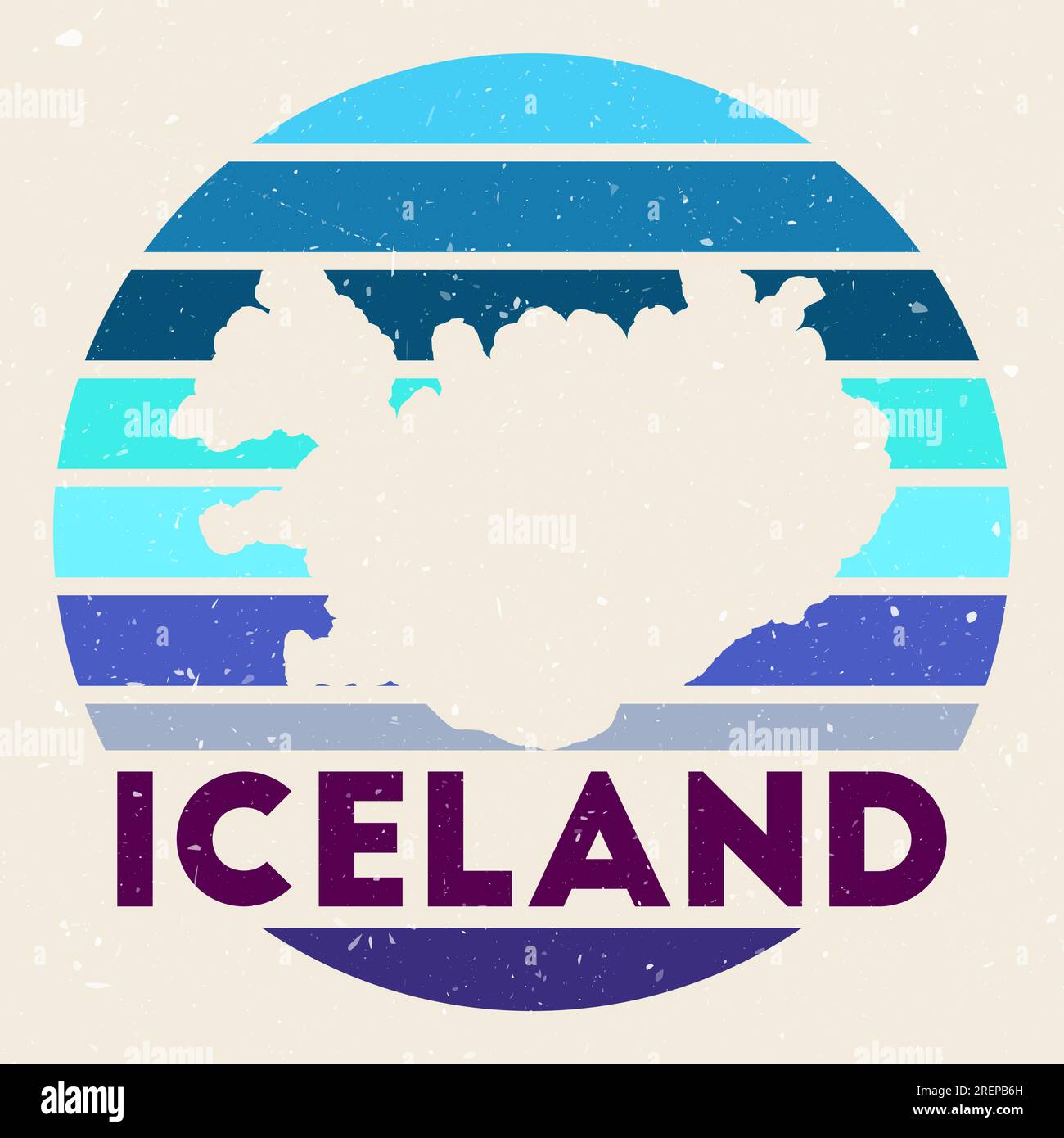 Iceland logo. Sign with the map of the country and colored stripes ...