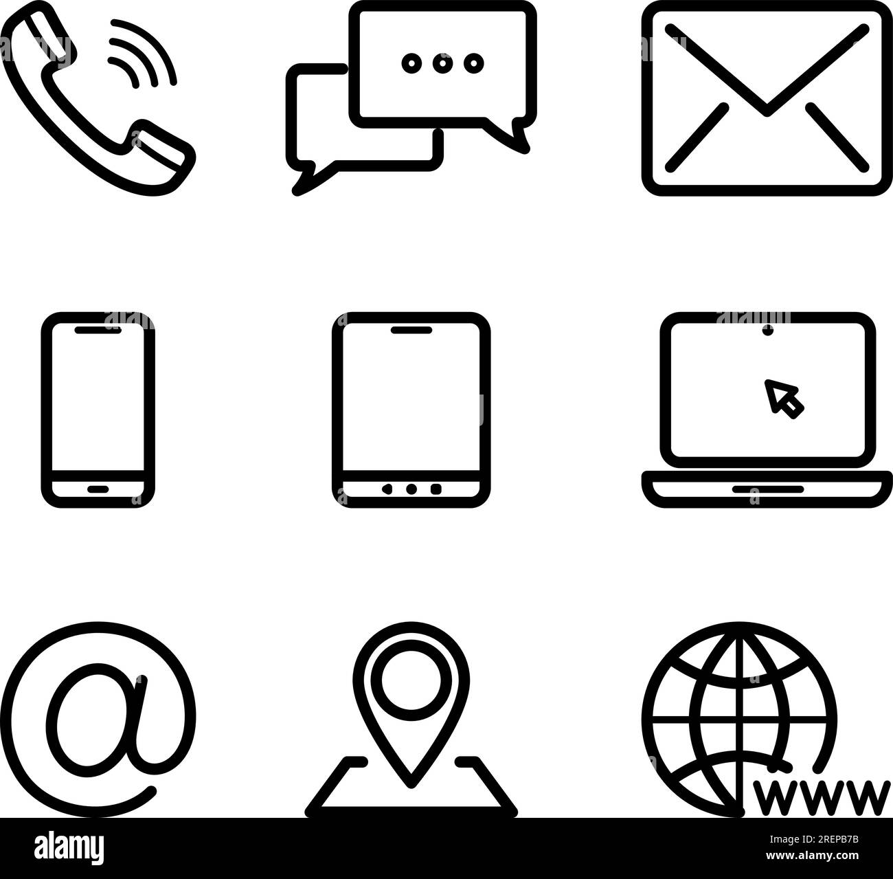 Linear icons of Phone, Mail, Mobile, Go to WEB, Address, Pin and ...