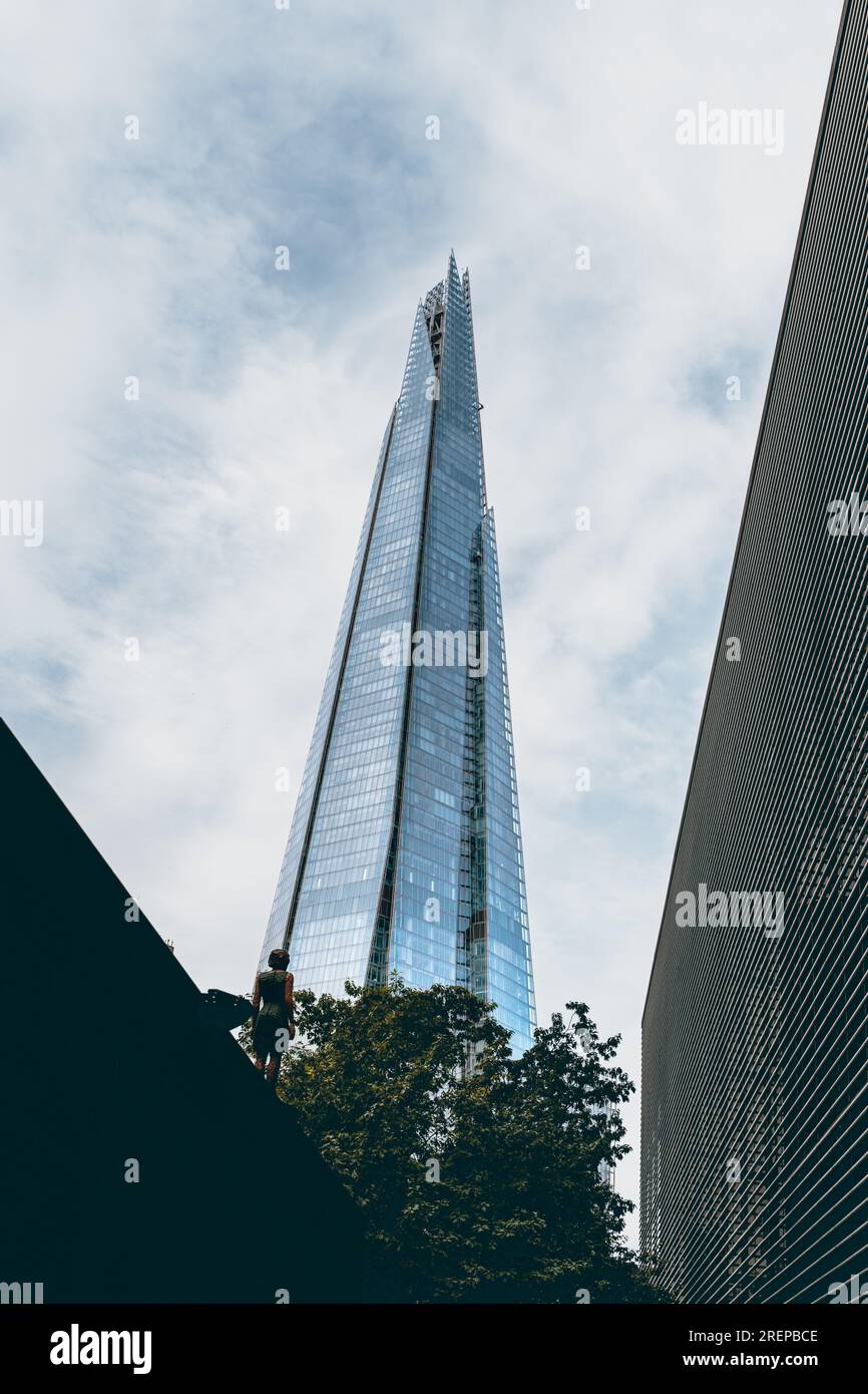 Famous London landmark with blue exterior - the Shard skyscraper Stock ...