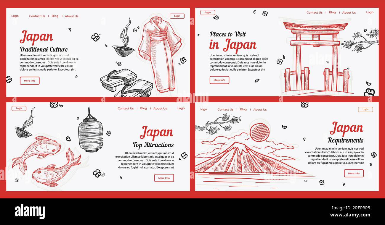 Japan culture at web page, vector illustration set Stock Vector Image ...