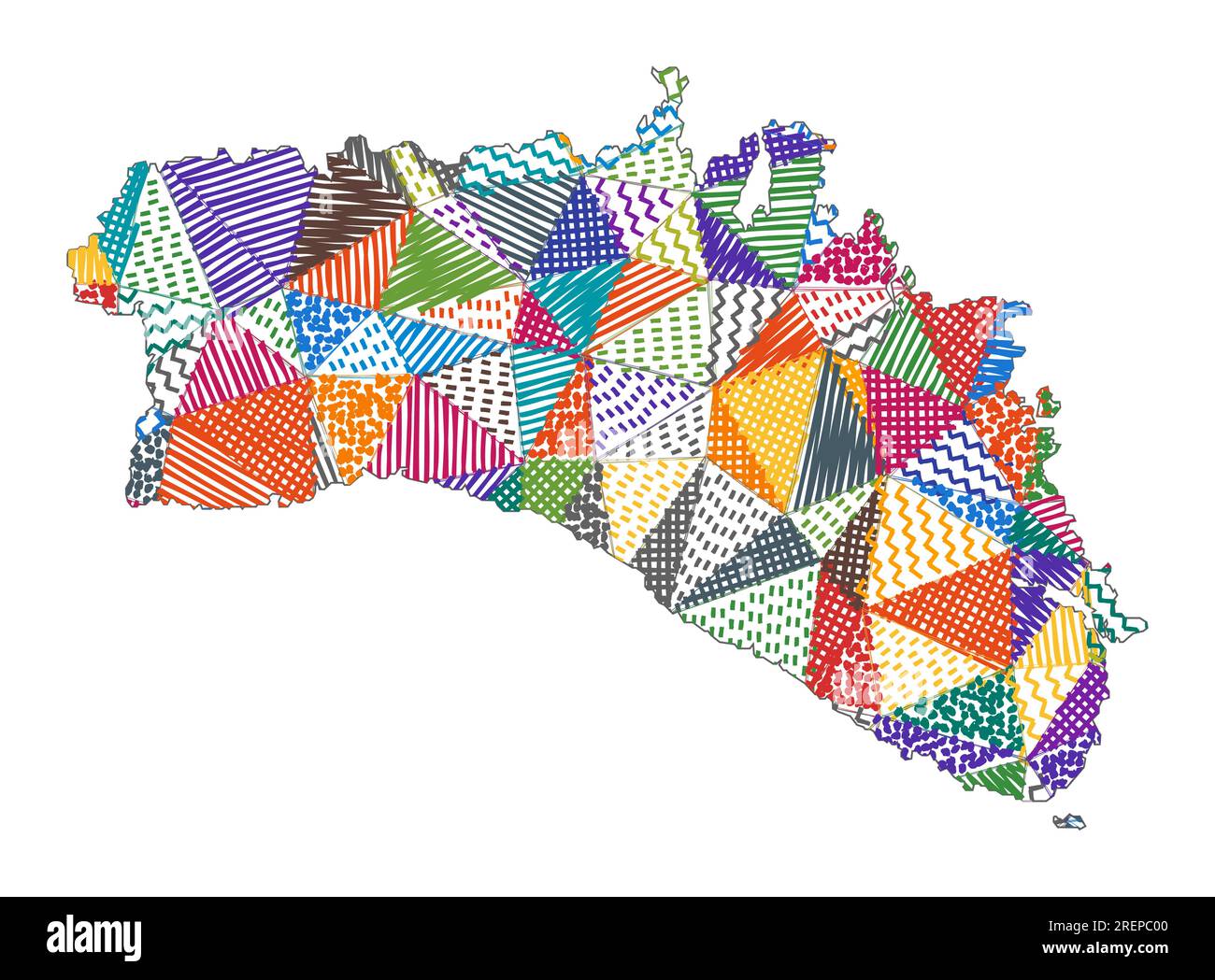 Kid style map of Minorca. Hand drawn polygons in the shape of Minorca ...