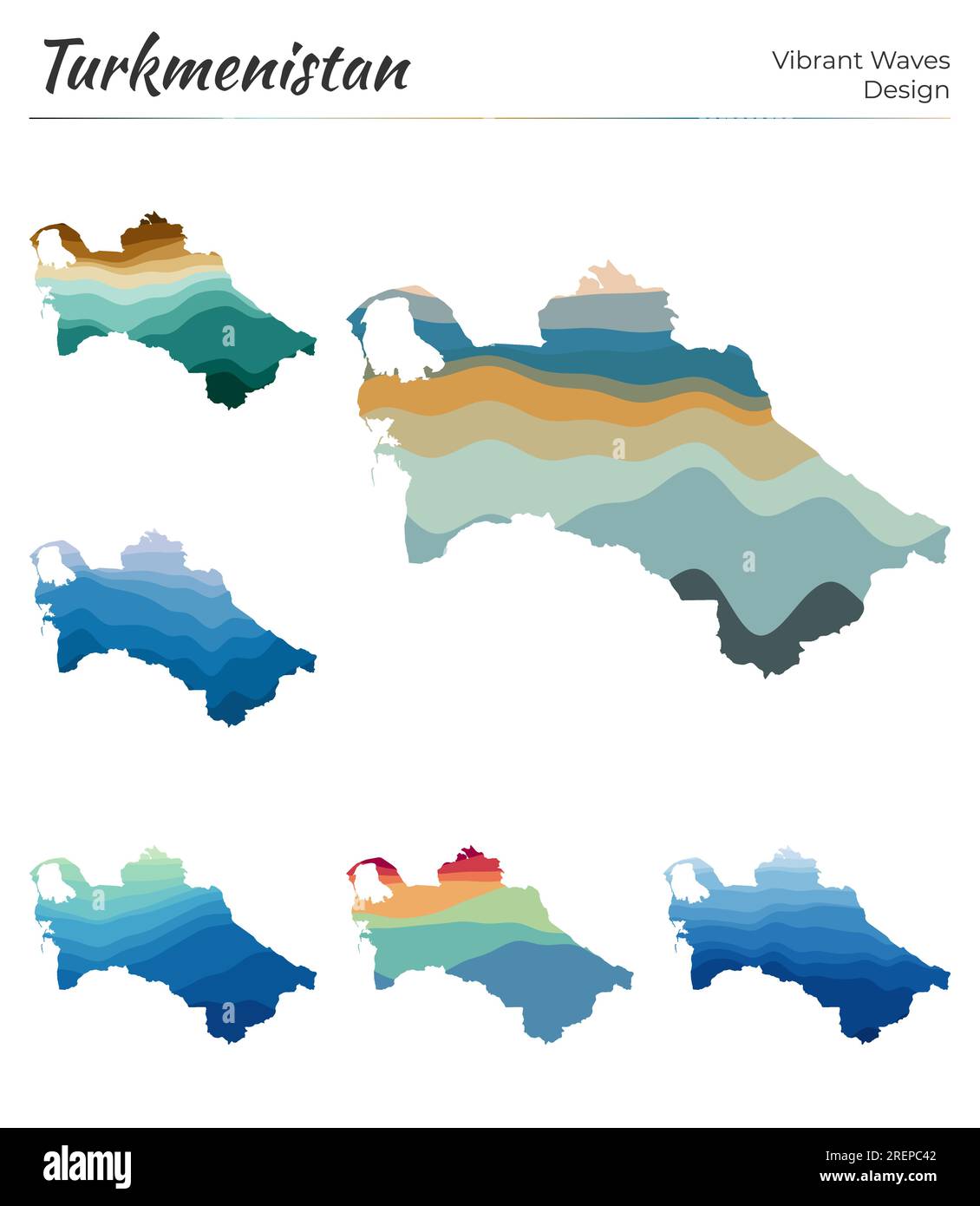 Set of vector maps of Turkmenistan. Vibrant waves design. Bright map of ...