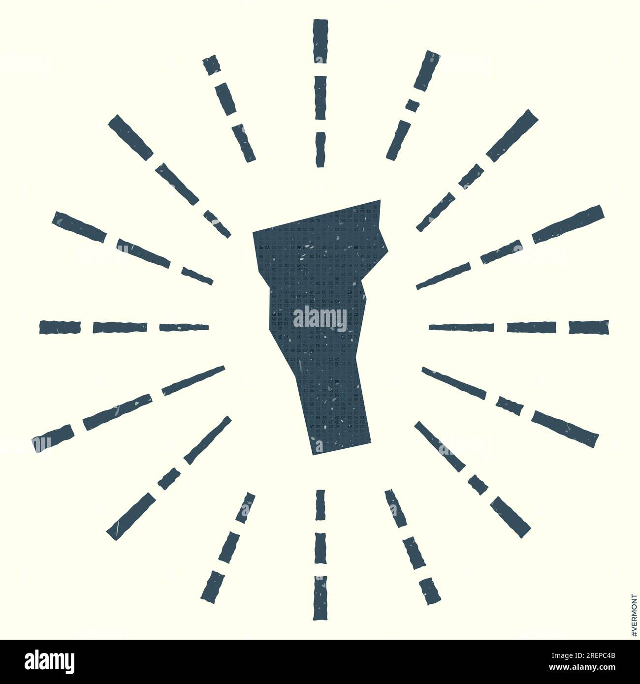 Vermont Logo. Grunge sunburst poster with map of the US state. Shape of ...