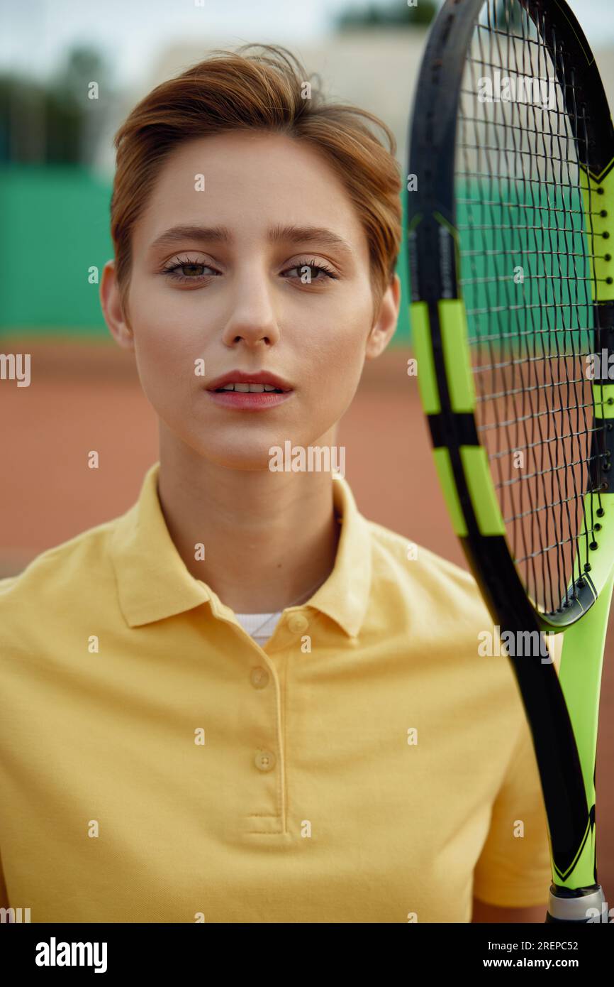 Closeup face portrait of young teenage woman tennis player Stock Photo ...