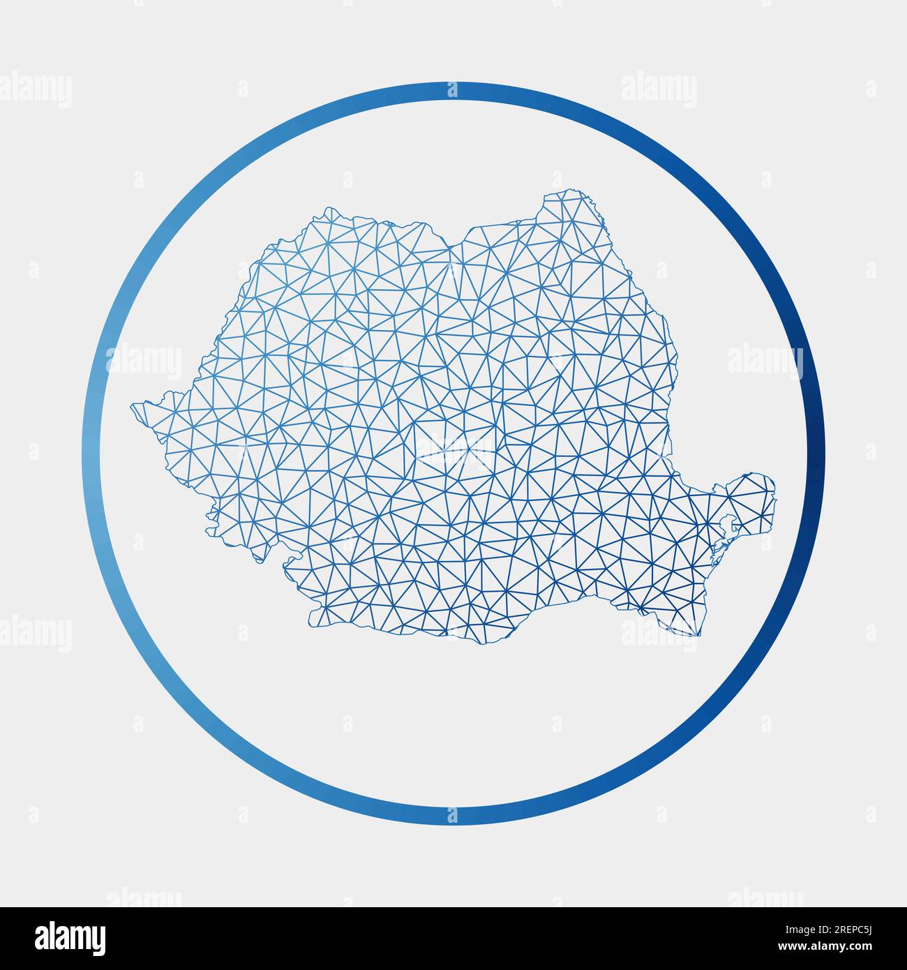Romania icon. Network map of the country. Round Romania sign with ...