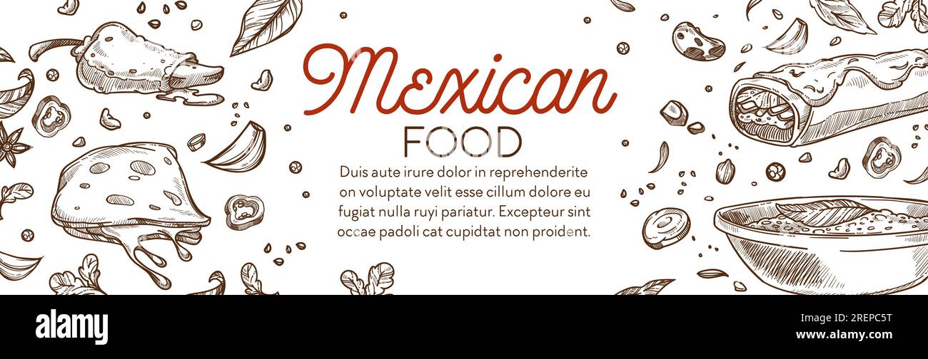 Mexican food monochrome menu with dishes vector Stock Vector Image ...