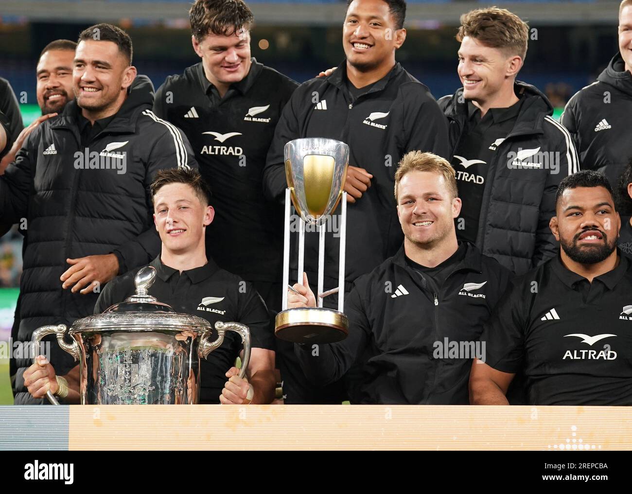 Melbourne, Australia. 29th July, 2023. Sam Cane and the All Blacks pose ...