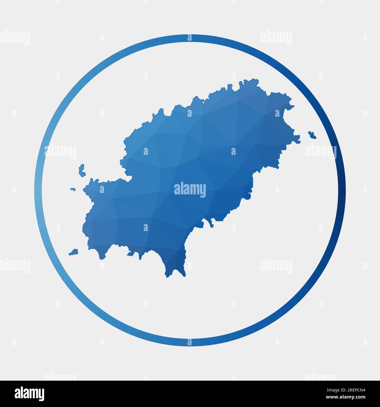 Ibiza icon. Polygonal map of the island in gradient ring. Round low ...