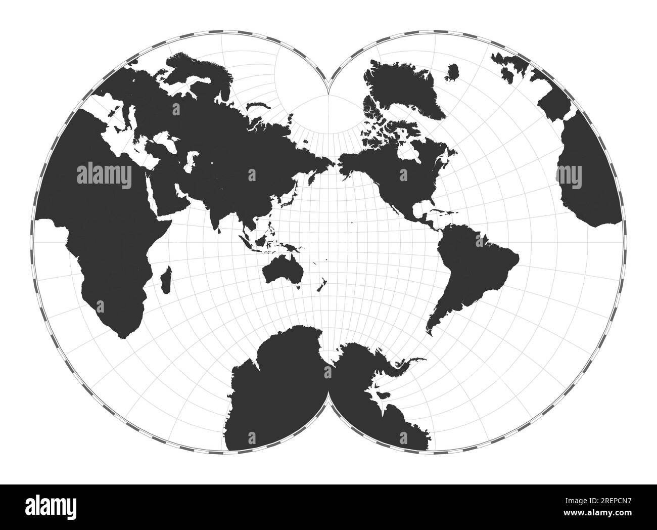 Vector world map. August's epicycloidal conformal projection. Plain ...