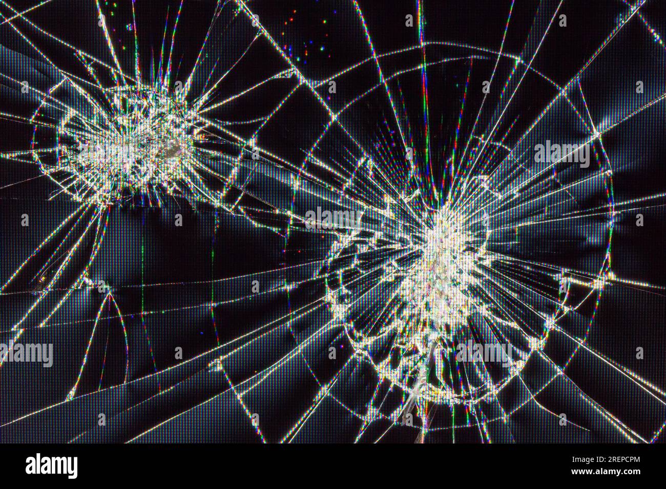 traces of bumps and cracks on a broken LCD screen, computer monitor or ...