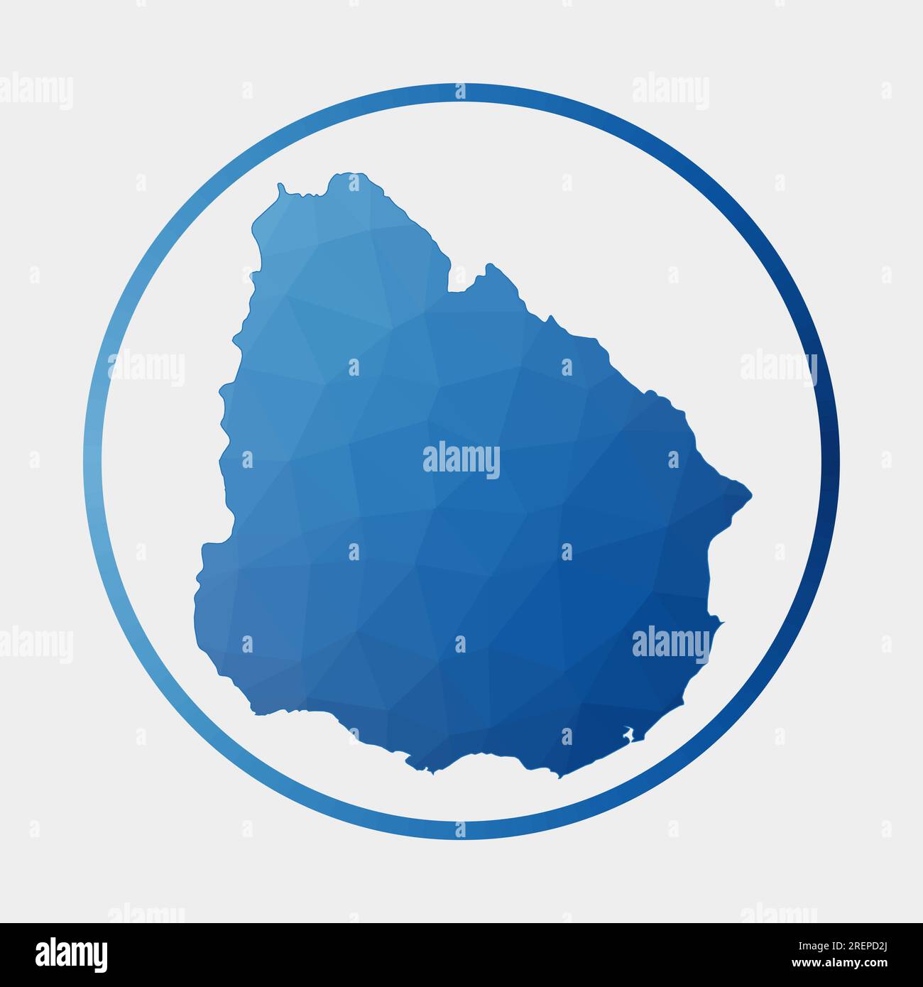 Uruguay icon. Polygonal map of the country in gradient ring. Round low ...