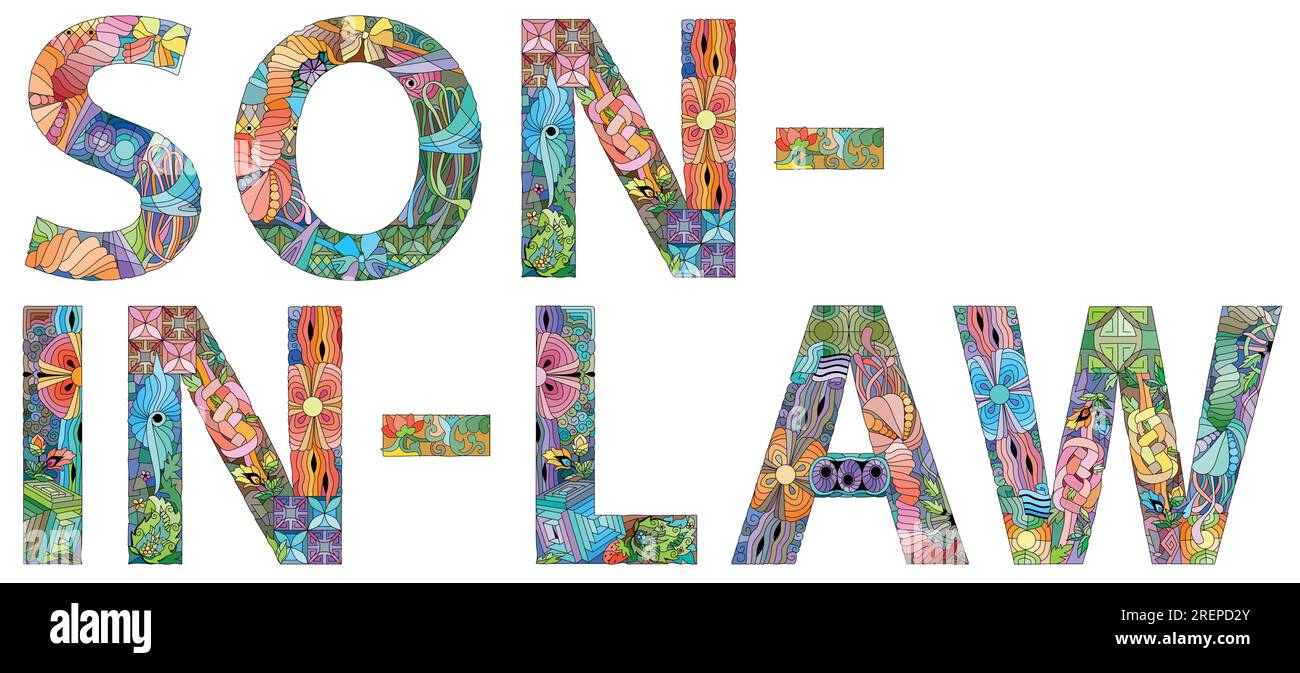 Hand-painted art design. Hand drawn illustration word SON-IN-LAW for t ...