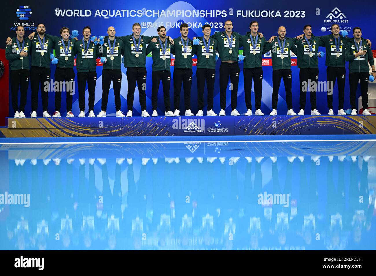 Fukuoka, Japan. 29th July, 2023. Team Hungary line up during the ...