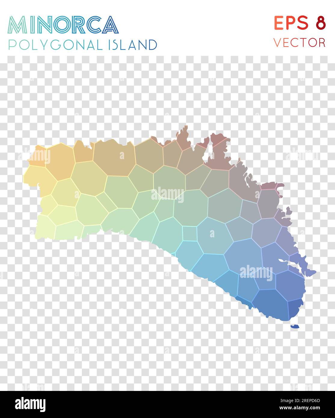 Minorca polygonal map, mosaic style island. Divine low poly style ...