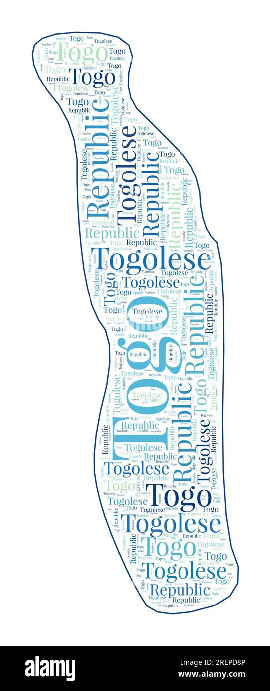 Togo shape filled with country name in many languages. Togo map in word ...