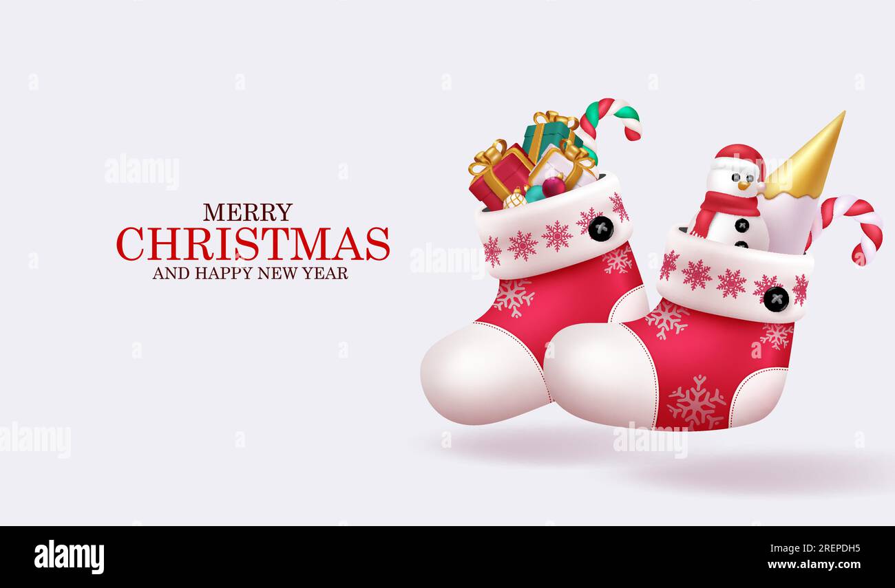 Merry christmas text vector design. Christmas santa socks and stocking ...