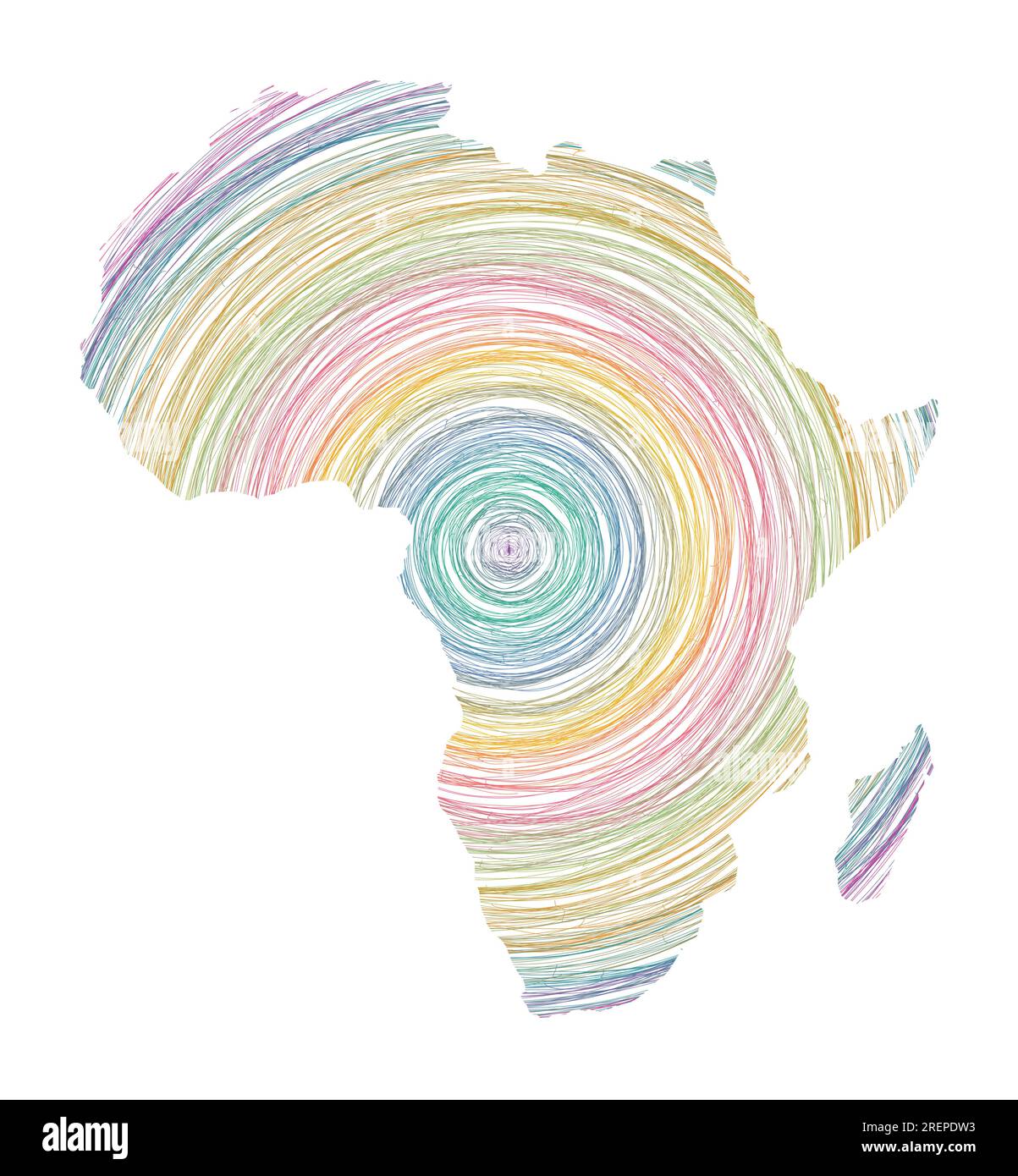 Africa map filled with concentric circles. Sketch style circles in the ...
