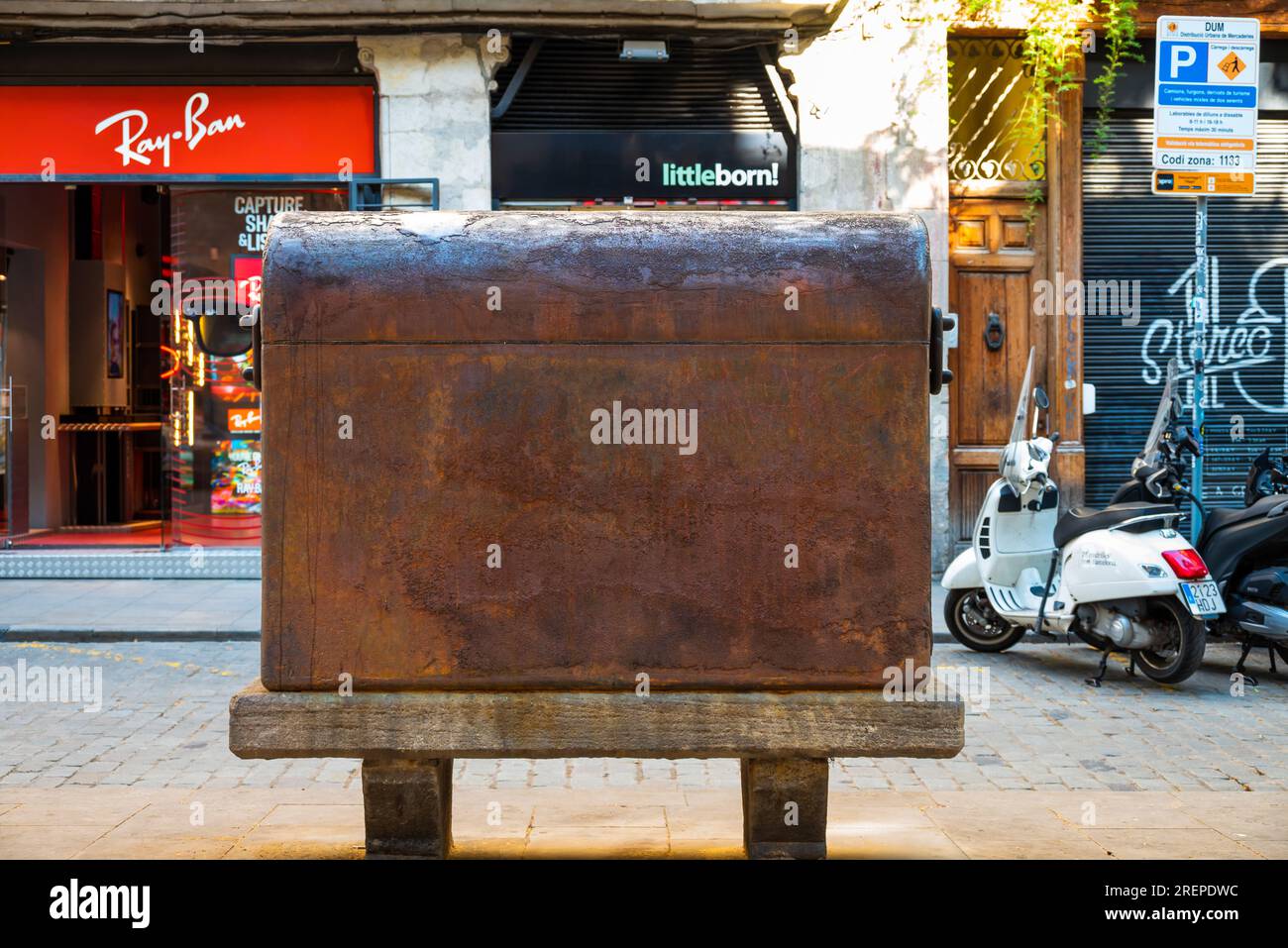 Barcelona, Spain - May 26 2022: Sculpture on La Rambla street in the ...