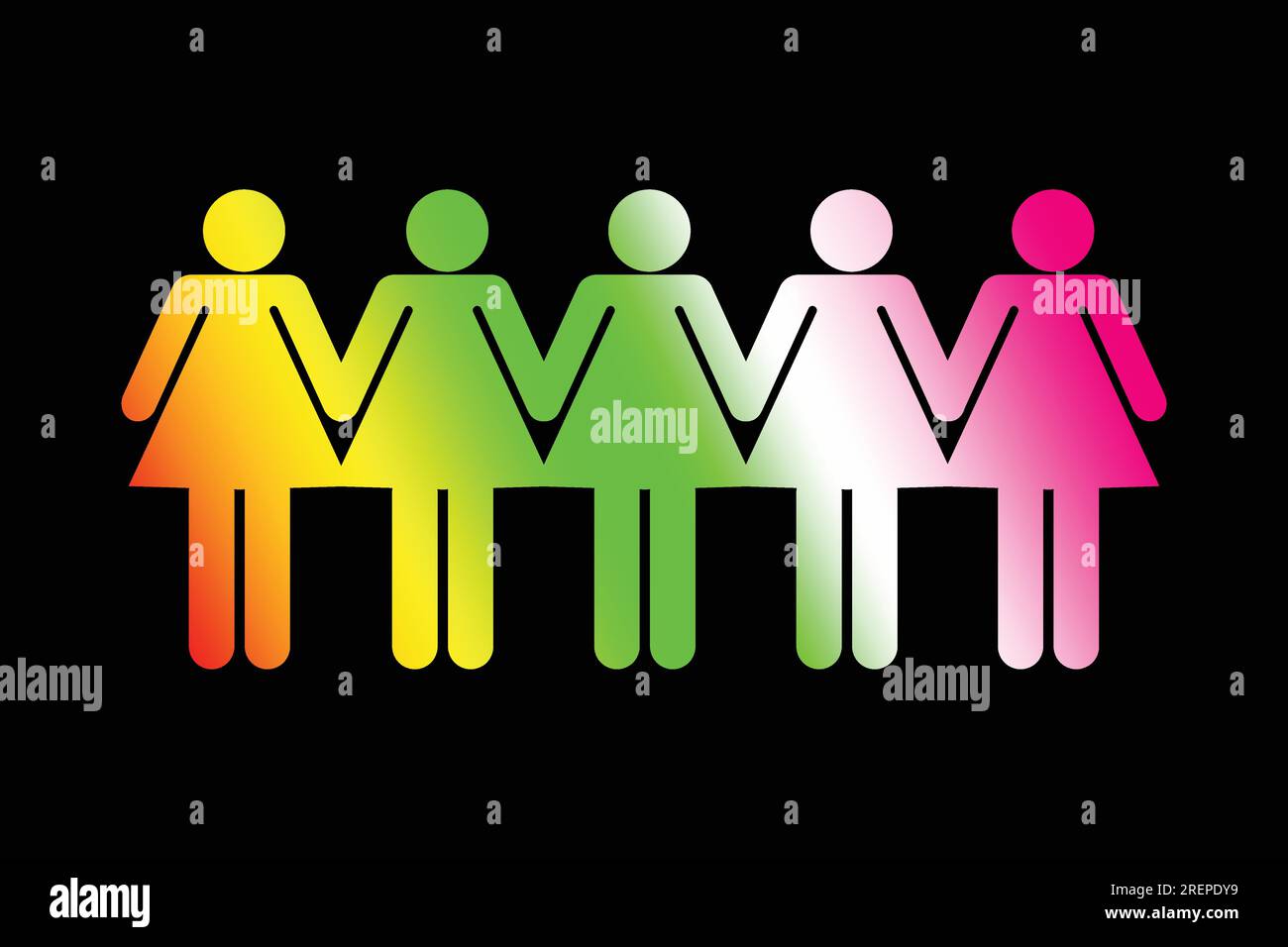 Group of female icon. Colorful gradient design on black background ...