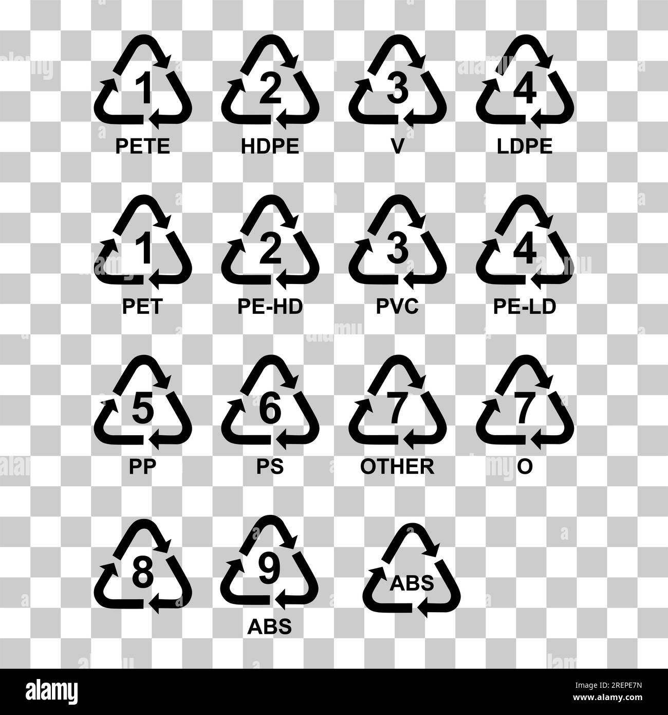 Set of Plastic symbol, ecology recycling sign isolated on white ...