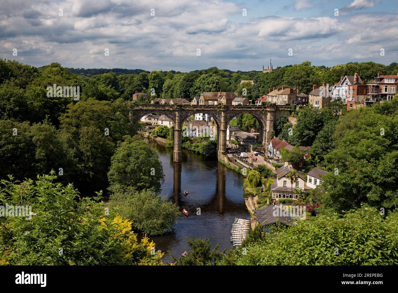 Railway viaduct spanning the deep Nidd Gorge at Knaresborough ...