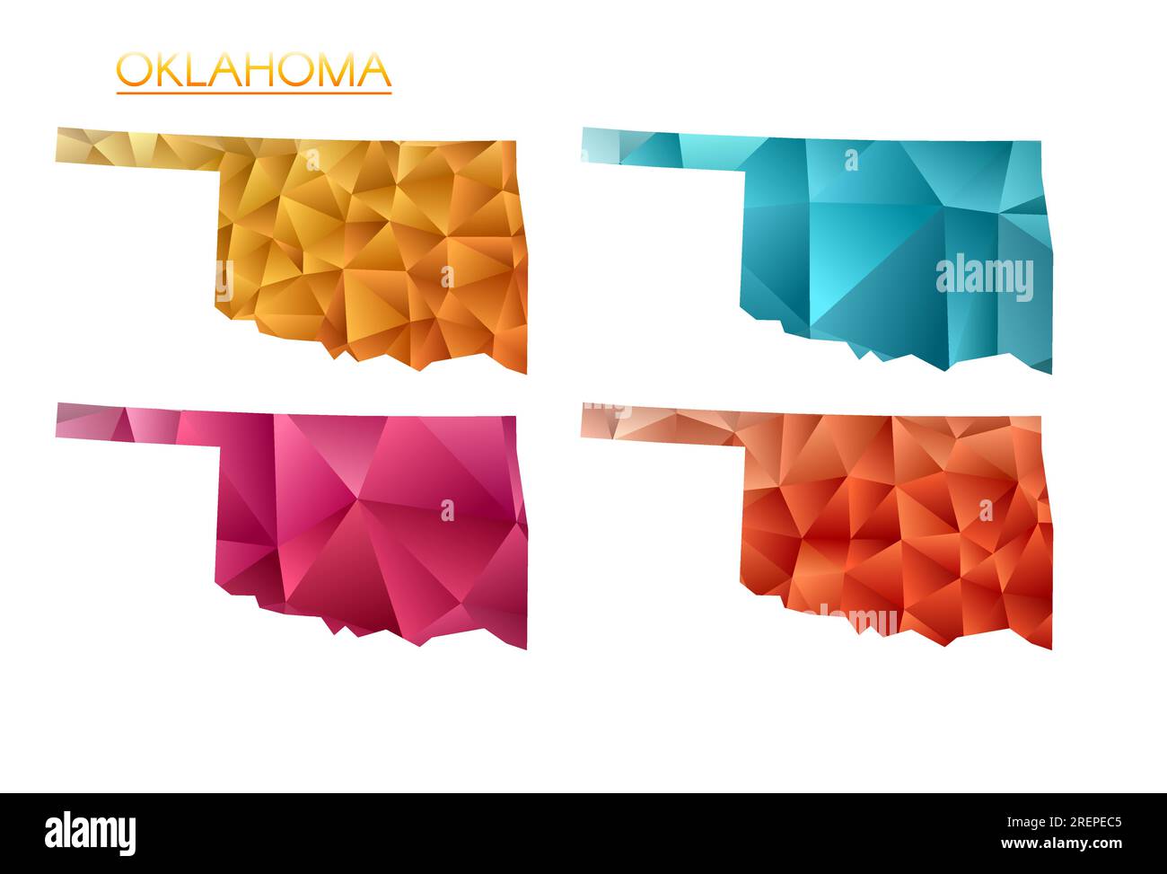 Set of vector polygonal maps of Oklahoma. Bright gradient map of us ...