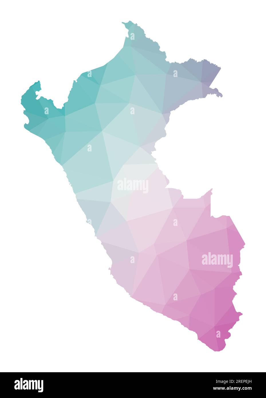 Polygonal map of Peru. Geometric illustration of the country in emerald ...