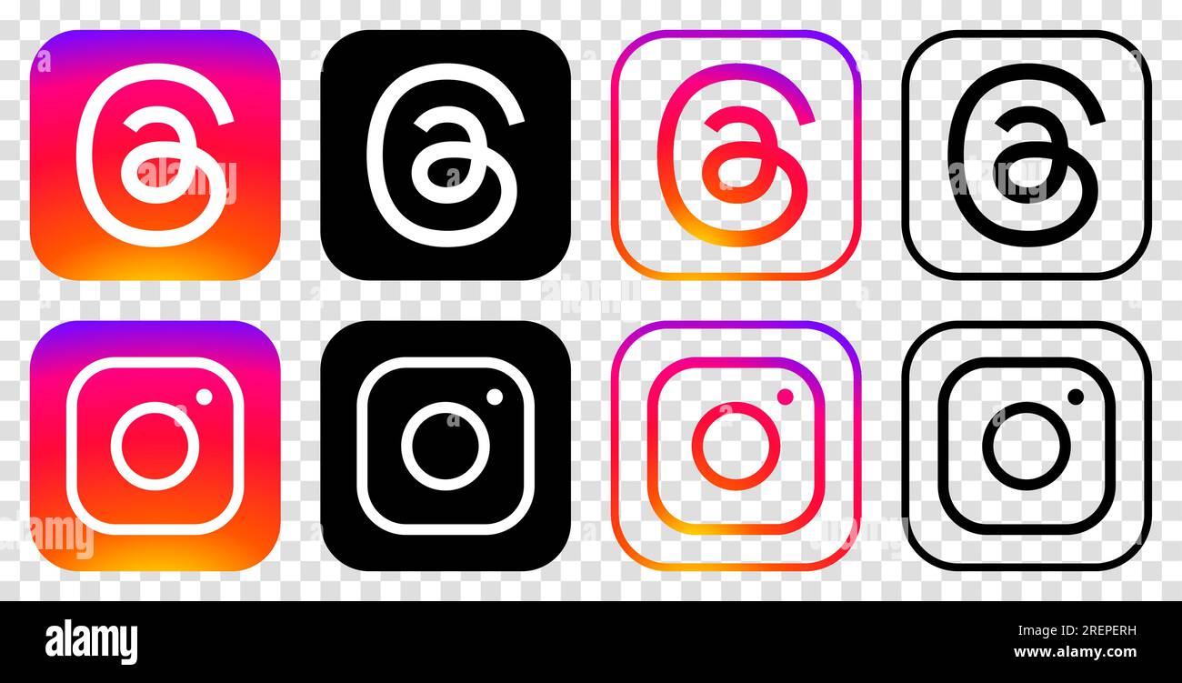 Set instagram and threads icons. Black and Instagram color icons ...