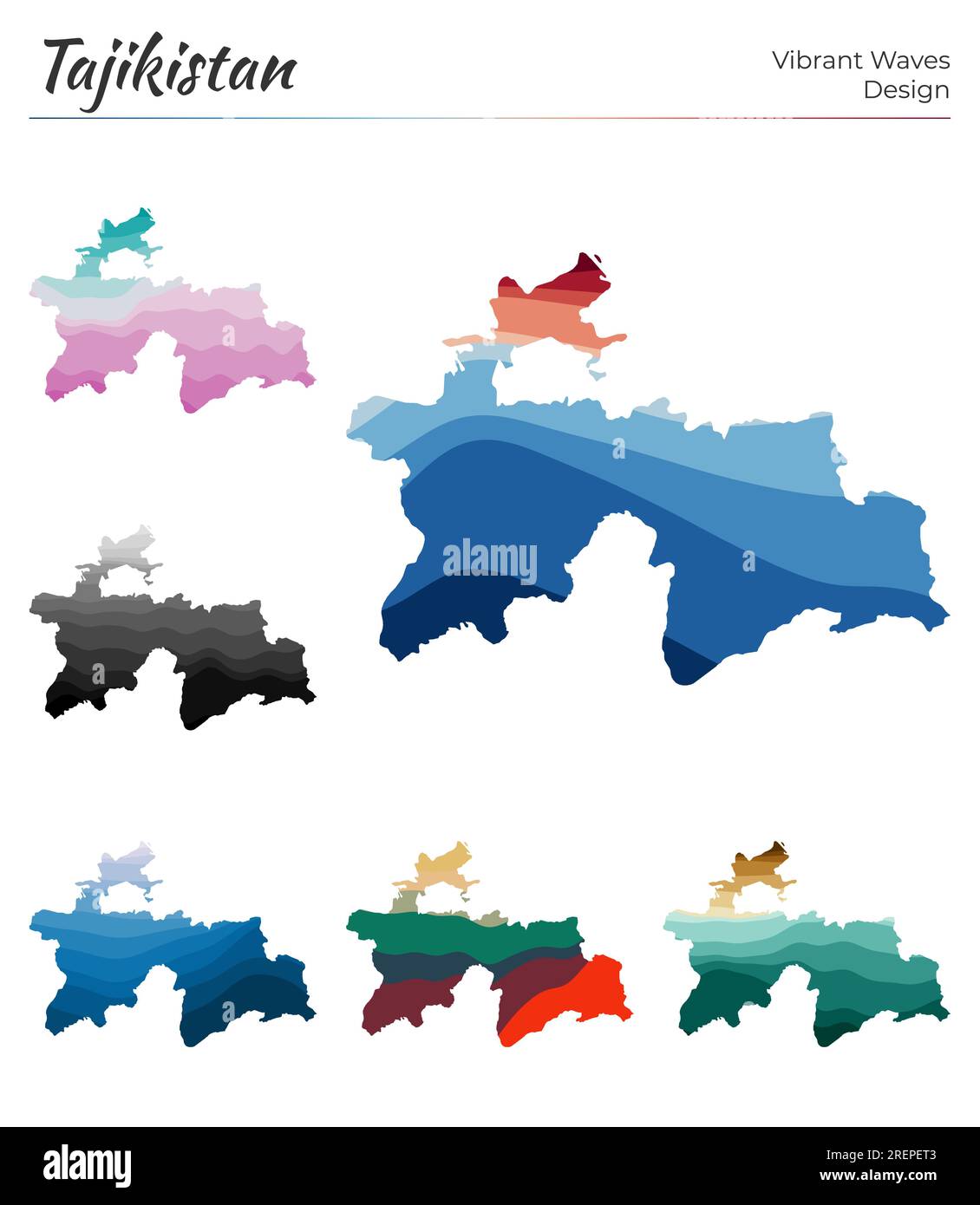 Set of vector maps of Tajikistan. Vibrant waves design. Bright map of ...