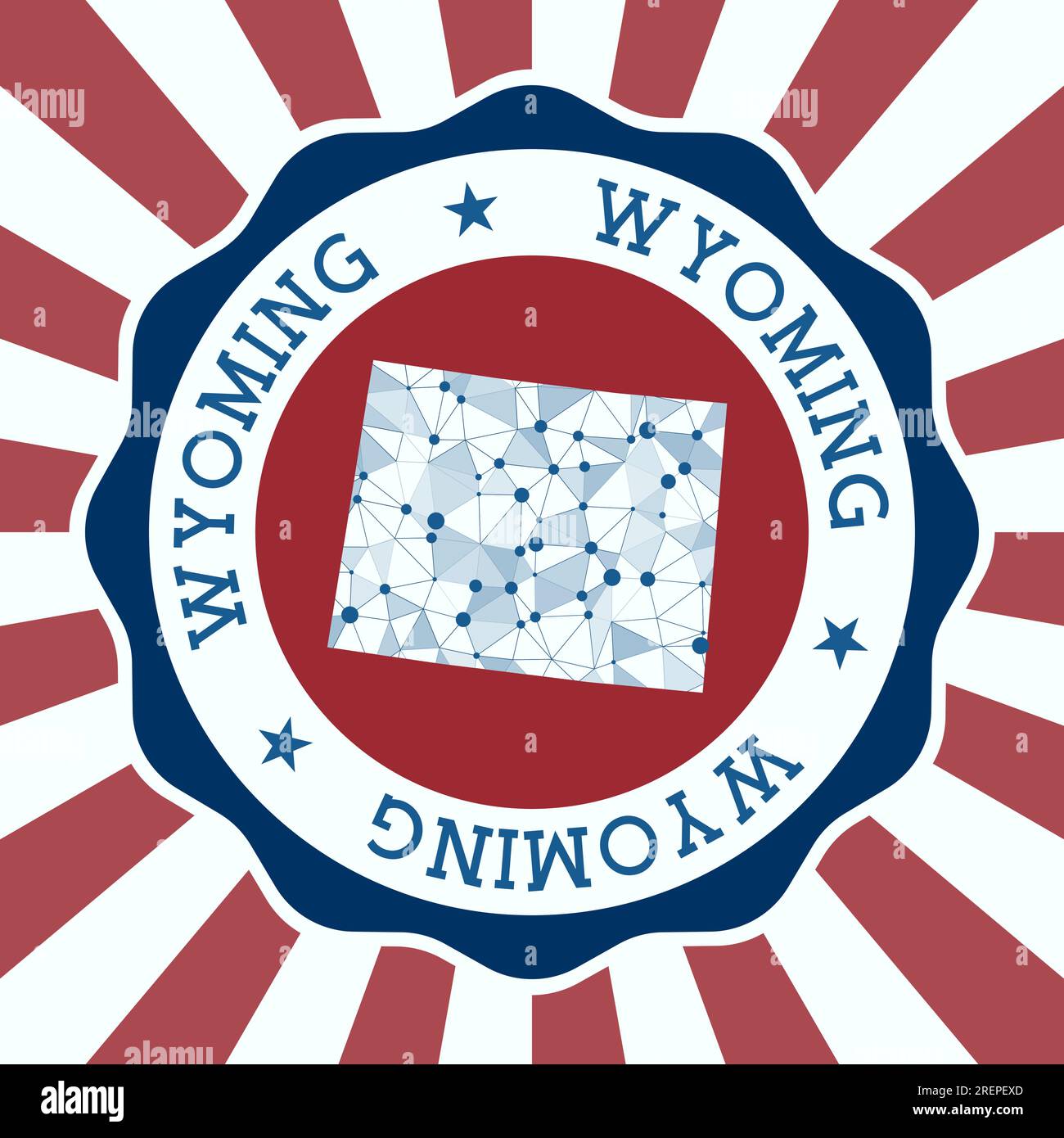 Wyoming Badge. Round logo of US state with triangular mesh map and ...