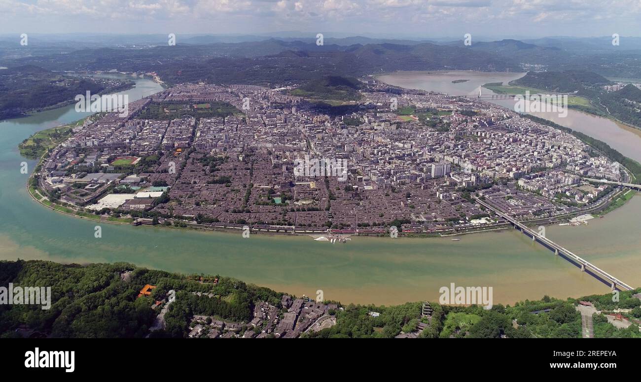 NANCHONG, CHINA - JULY 29, 2023 - Aerial photo shows the Langzhong ...