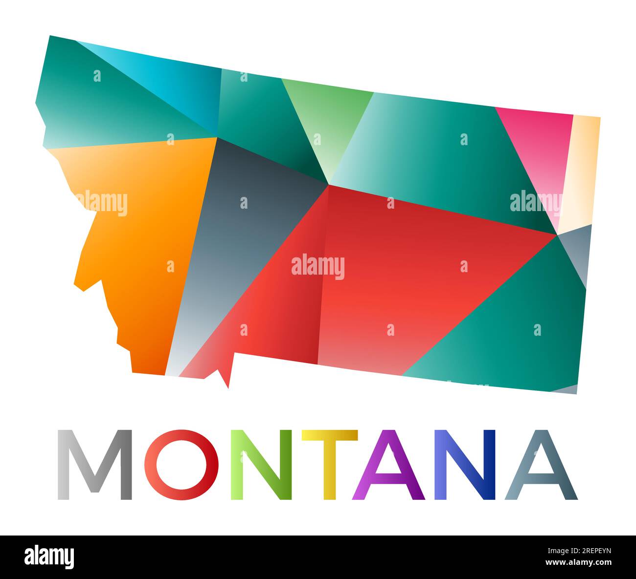 Bright colored Montana shape. Multicolor geometric style US state logo ...