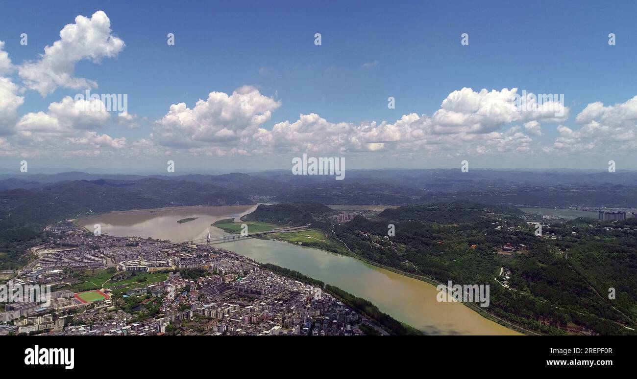 NANCHONG, CHINA - JULY 29, 2023 - Aerial photo shows the Langzhong ...