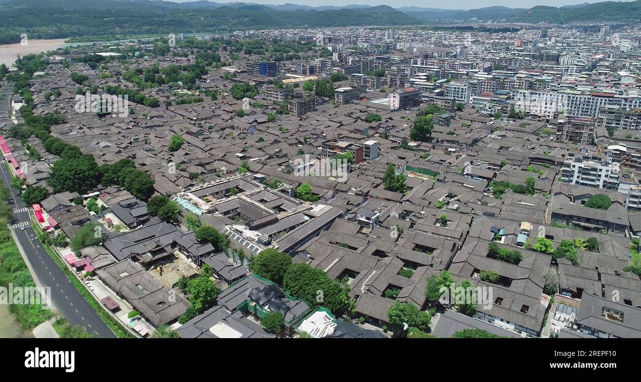 NANCHONG, CHINA - JULY 29, 2023 - Aerial photo shows the Langzhong ...