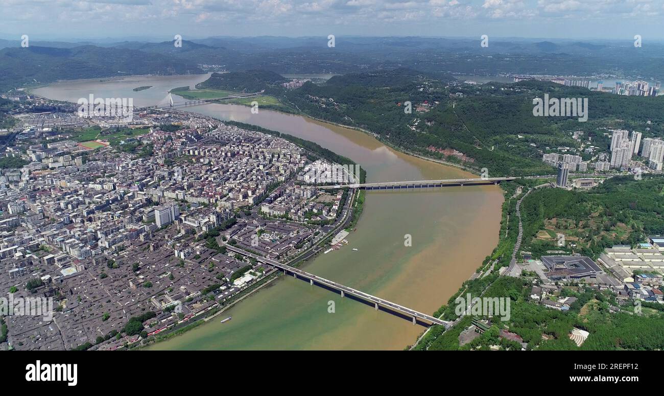 NANCHONG, CHINA - JULY 29, 2023 - Aerial photo shows the Langzhong ...