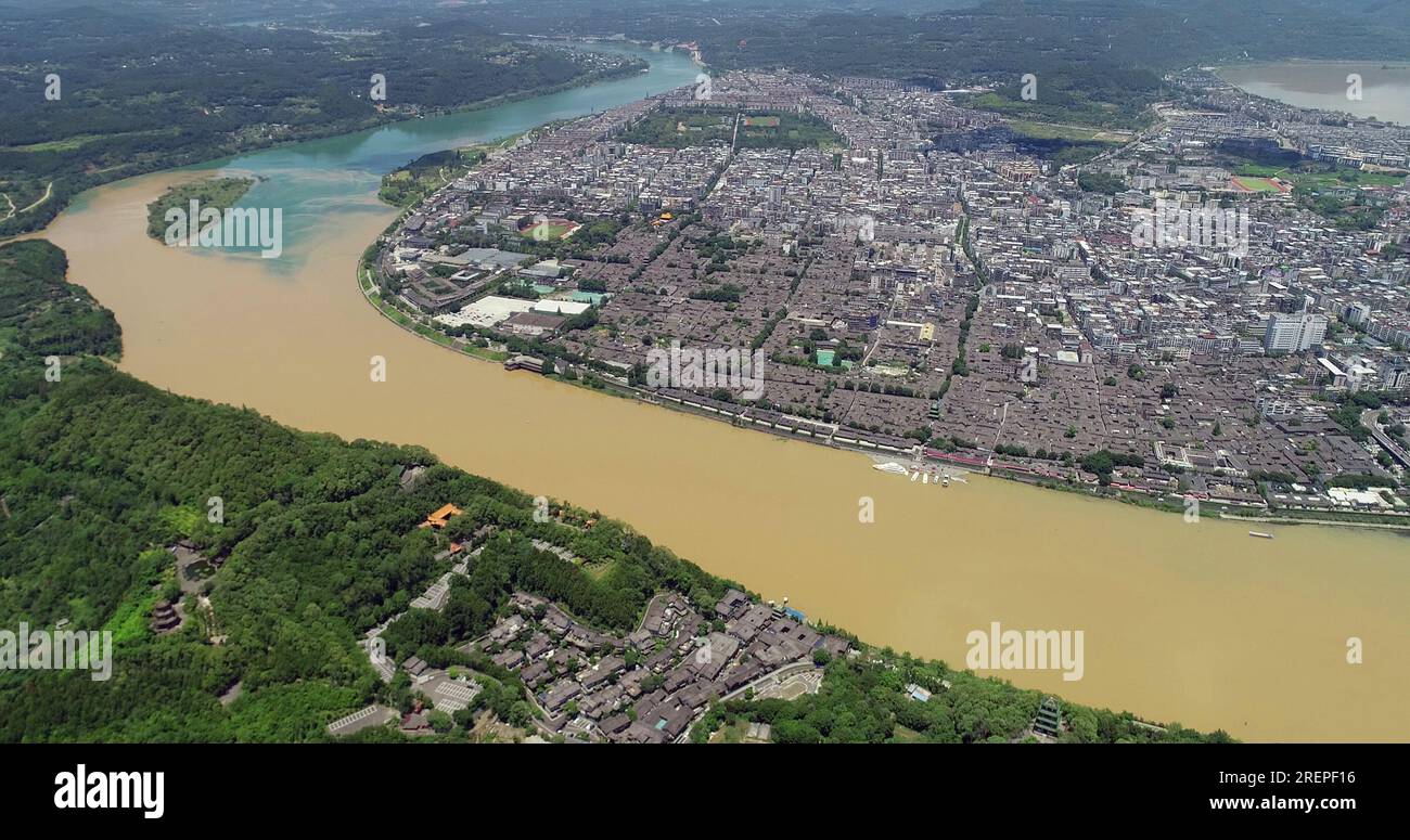 NANCHONG, CHINA - JULY 29, 2023 - Aerial photo shows the Langzhong ...