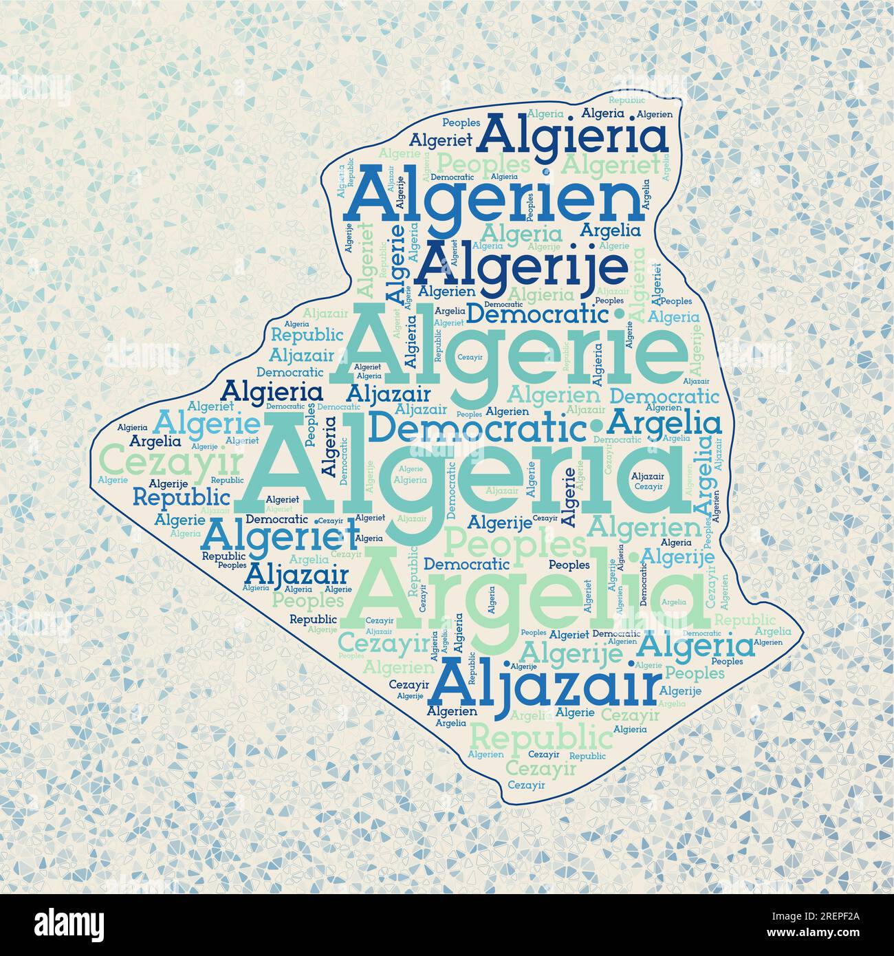 Algeria shape with country names word cloud in multiple languages ...