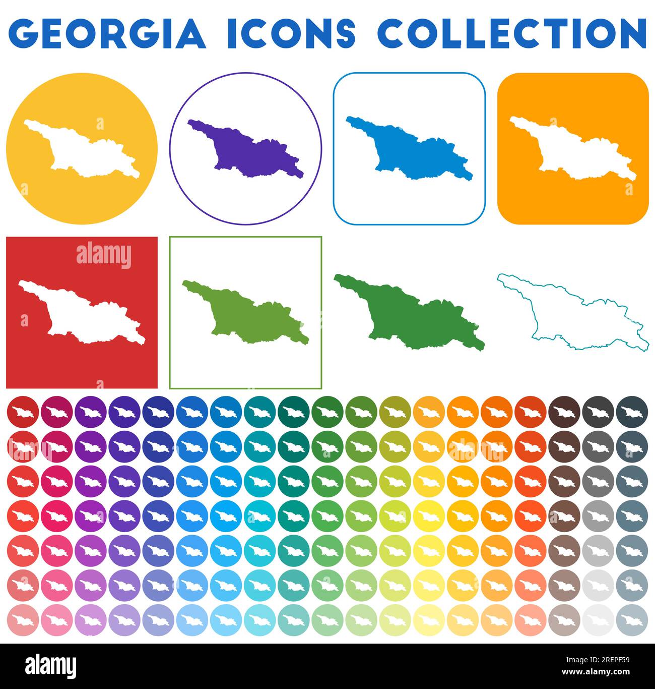 Georgia icons collection. Bright colorful trendy map icons. Modern ...