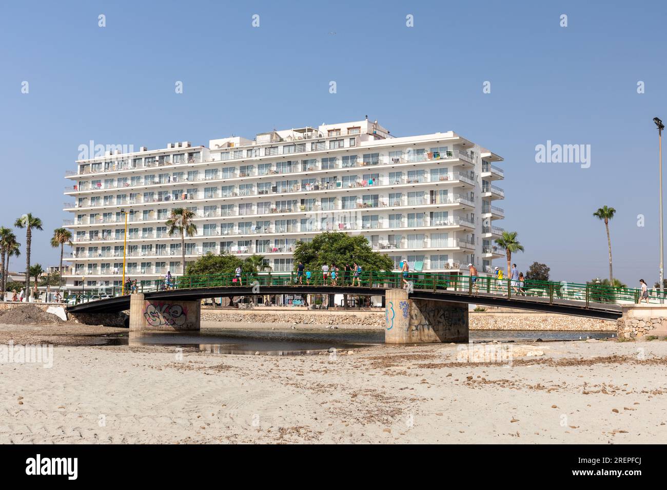 Playa Moreia apartments and S'illot bridge, S’Illot, Majorca (Mallorca ...