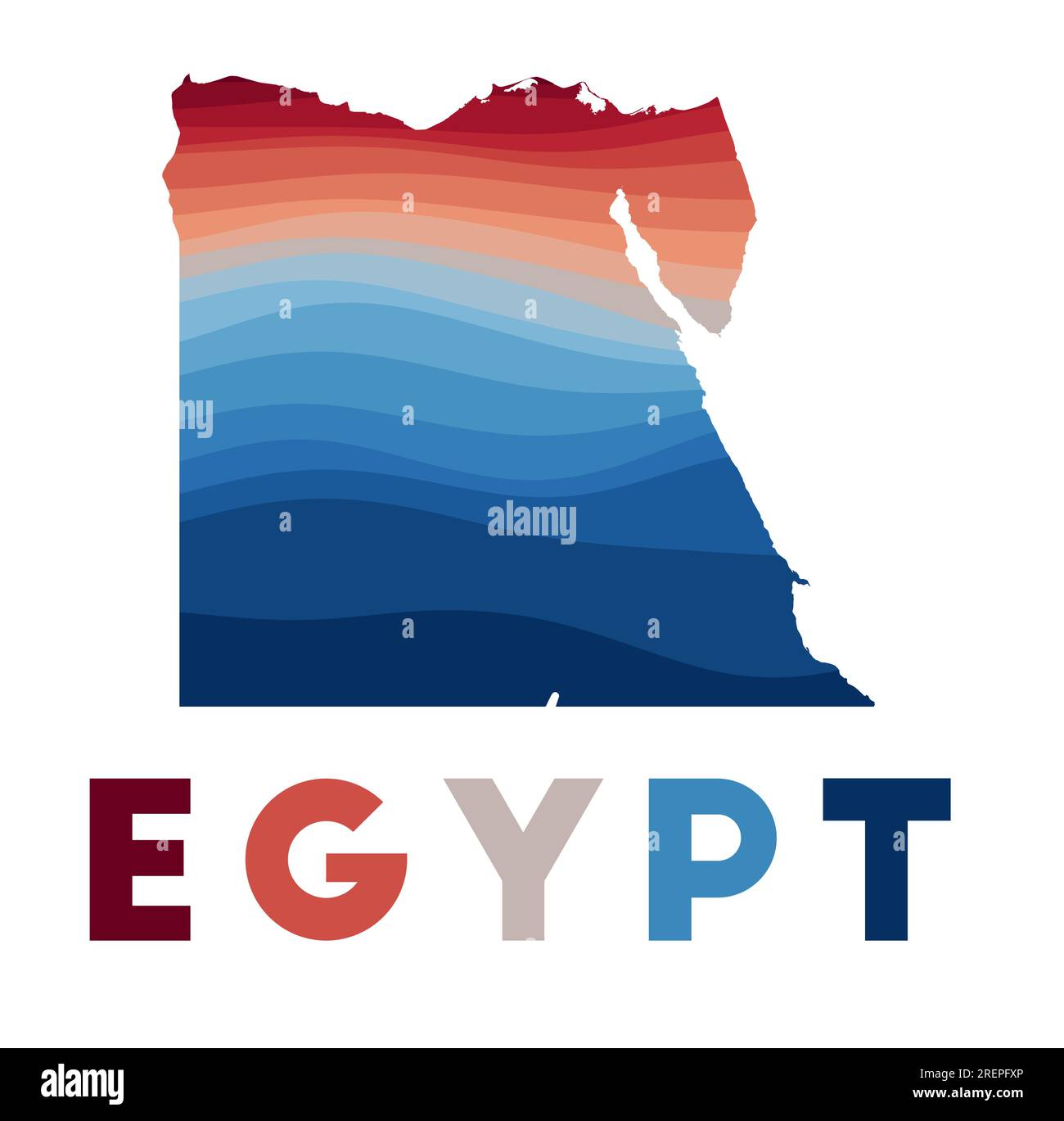 Egypt map. Map of the country with beautiful geometric waves in red ...